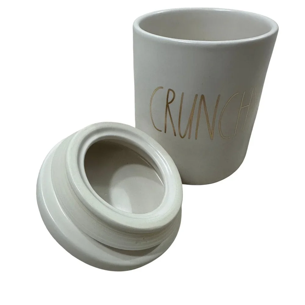 Rae Dunn | Kitchen | Rae Dunn Crunchy Ceramic Canister White Gold ...